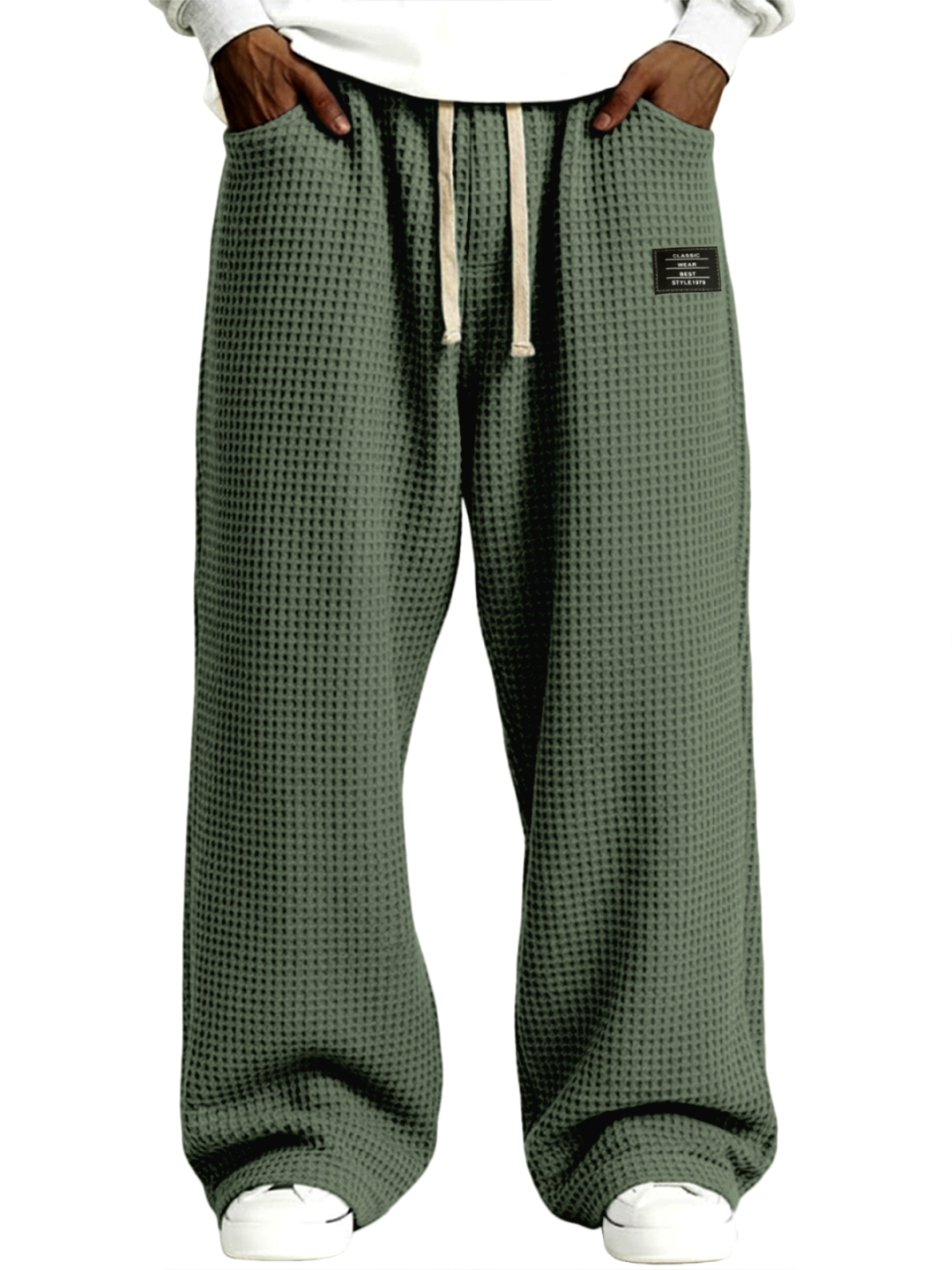 Men's Simple Waffle Texture Drawstring Embroidered Label Pants