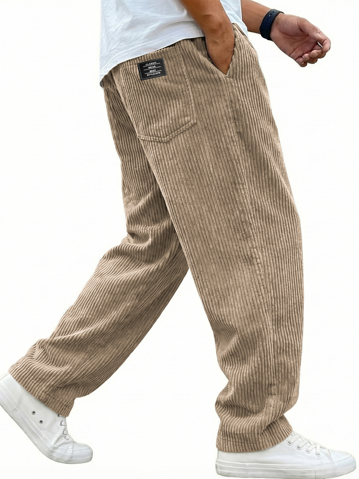 Men's Simple Casual Corduroy Trousers with Embroidered Label